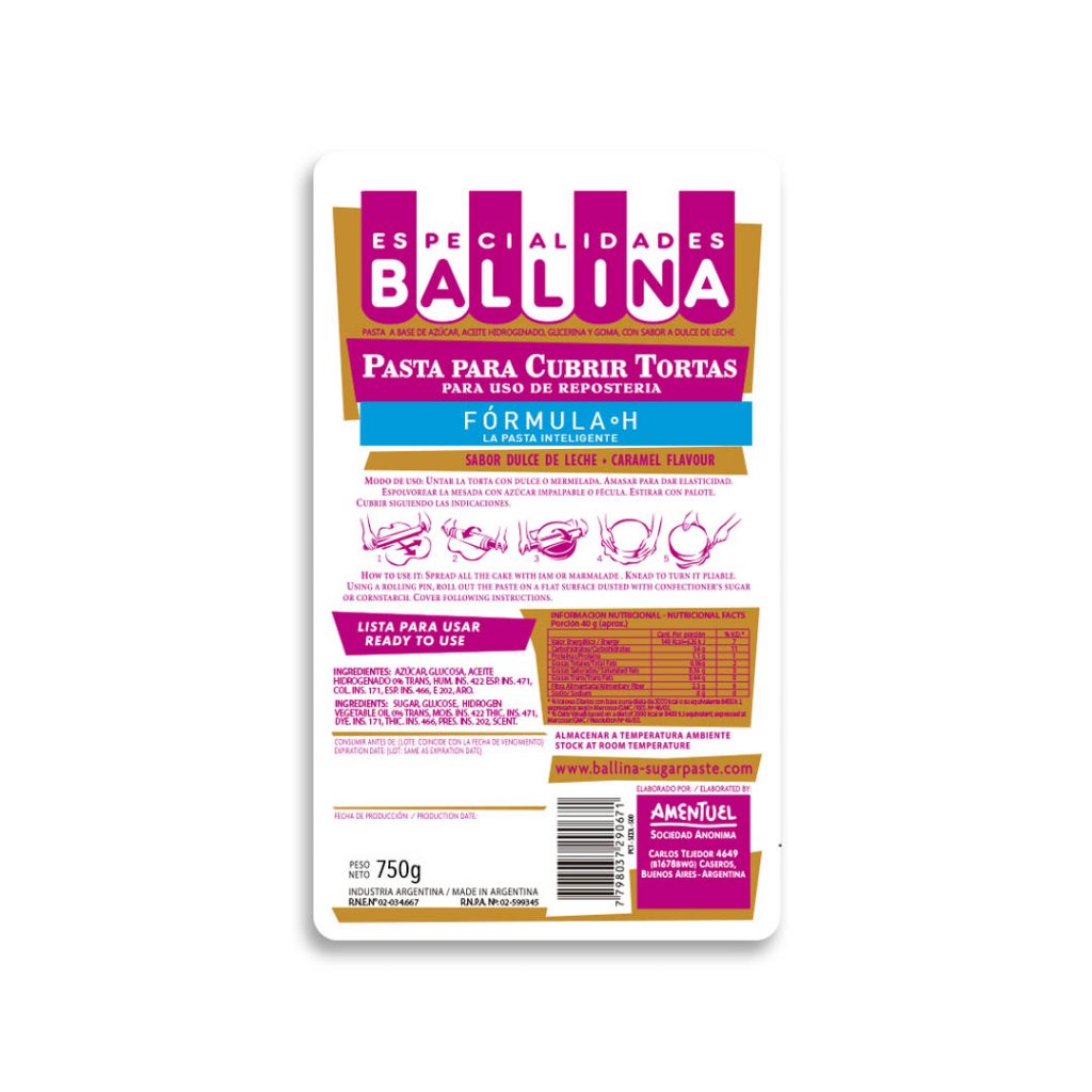 PASTA BALLINA P/ CUBRIR TORTA FORMULA H X 750G. (1561) - Gonic