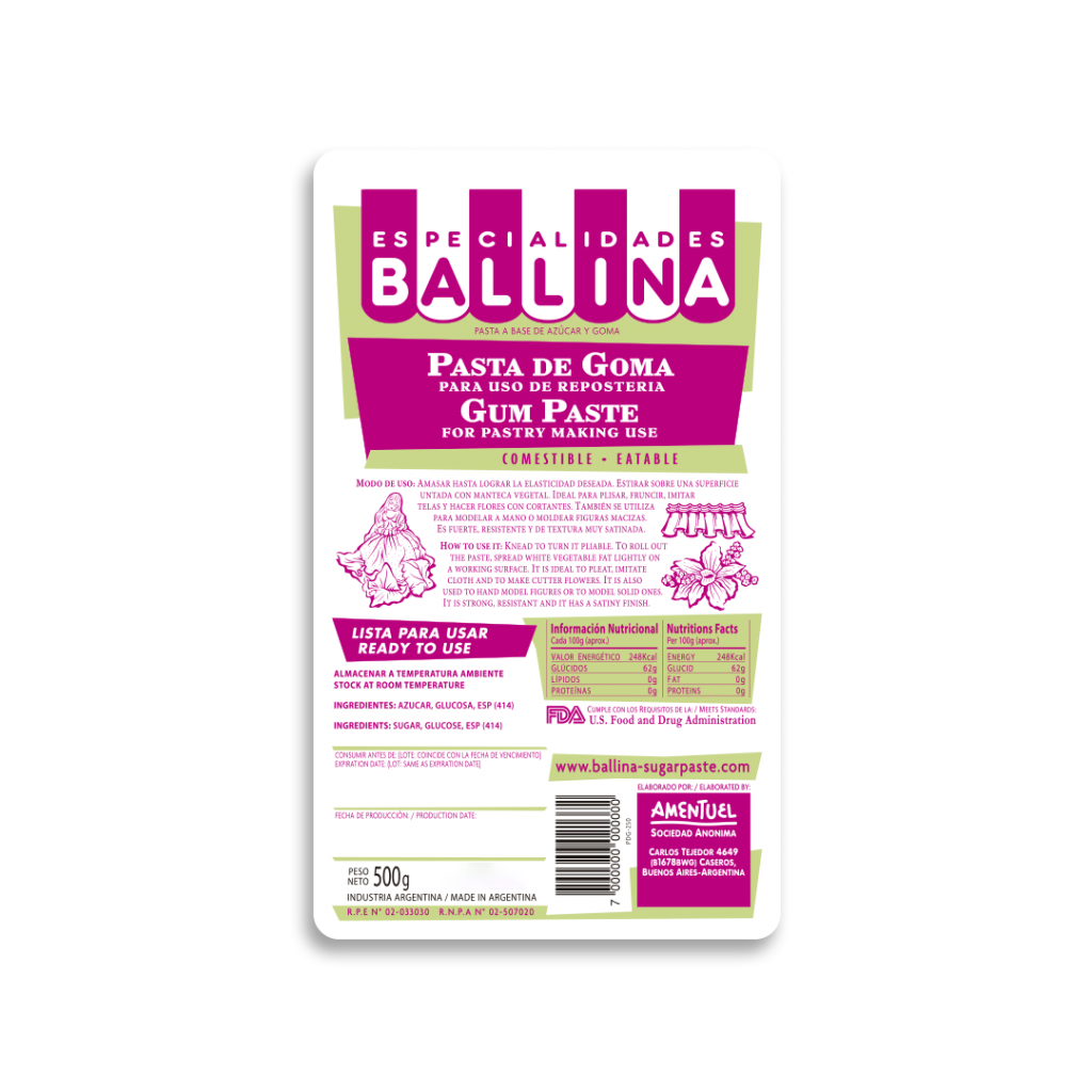 PASTA BALLINA DE GOMA BLANCA X 500G. - Gonic